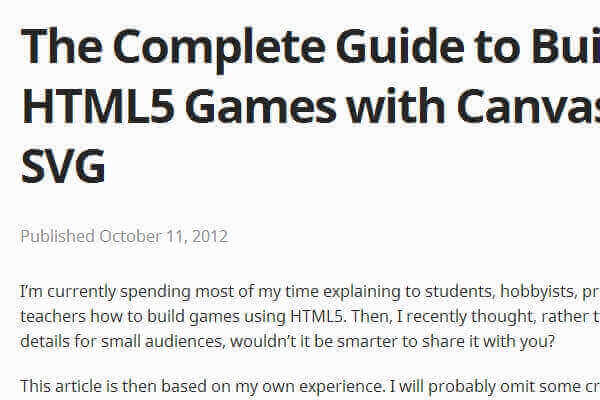 The Complete Guide to Building HTML5 Games with Canvas and SVG | Bypeople
