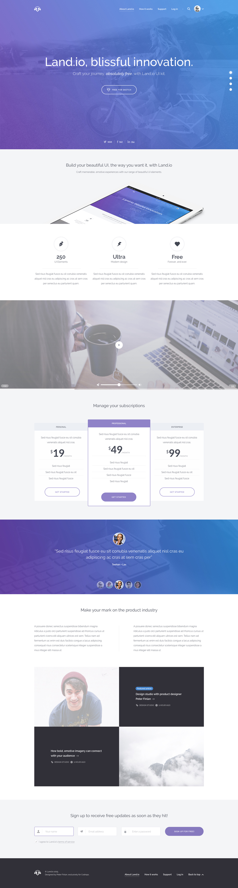 Land.io: Landing Page Sketch UI Kit & Template | Bypeople