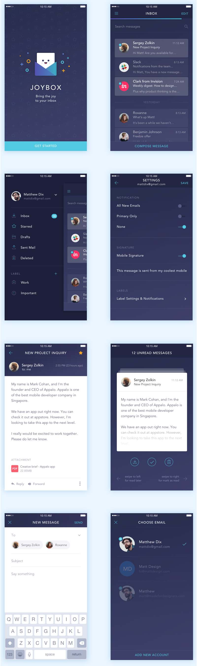 Joybox: Mobile Email App Sketch UI Kit | Bypeople