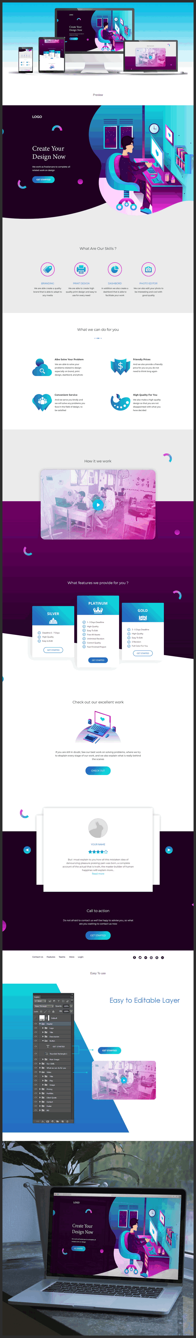 Flat Colorful Landing Page Design (PSD) - ByPeople