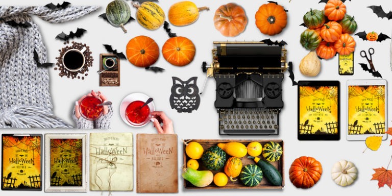 Halloween Mockup Scene Creator (Top View) 120+ Editable Isolated ...