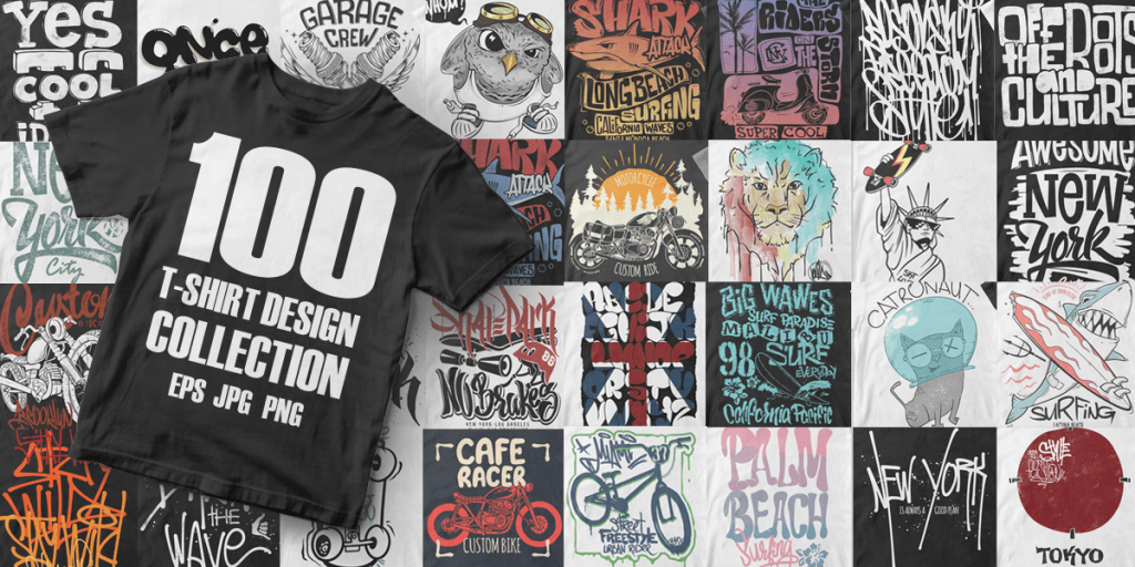 Check out this neat design pack that delivers a collection of 100 t-shirt designs featuring ...