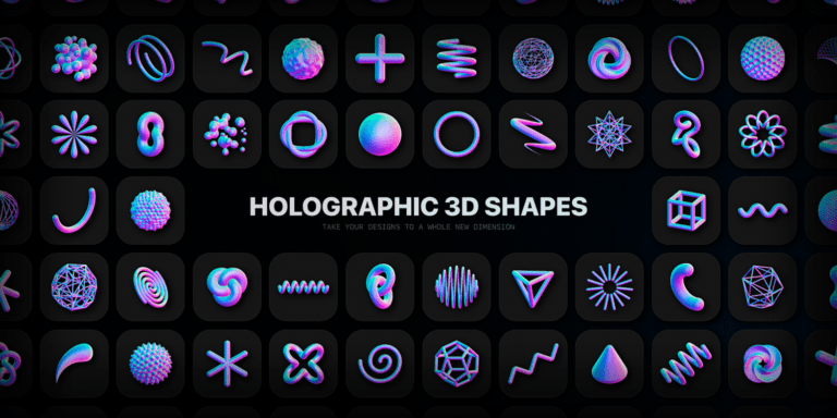 3D Dimensional Shapes Pack – 342+ Holographic, Iridescent, Grainy ...