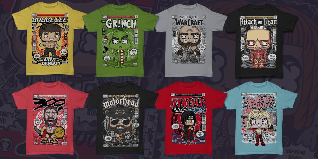 Cartoon Character T-Shirt Designs Pack - 100 Unique Vector Cartoons ...