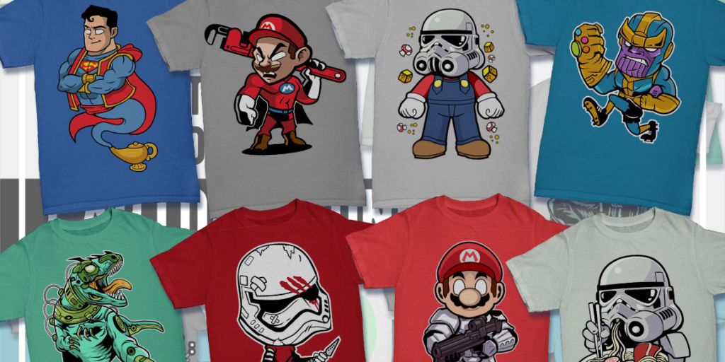 Cartoon T-Shirt Design Illustrations Pack - Popular Characters from ...