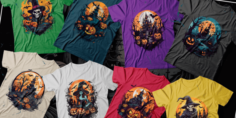 A big bundle of Halloween t-shirt designs featuring vector and print ...