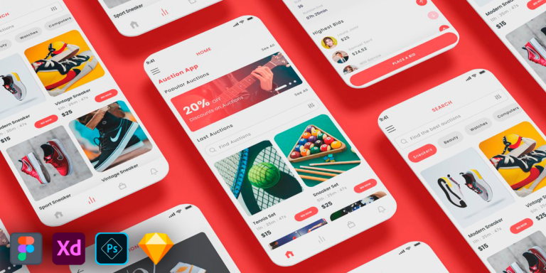 App UI Kits Pack – 21 User Interface Kits for Mobile Apps for XD, Sketch & Figma