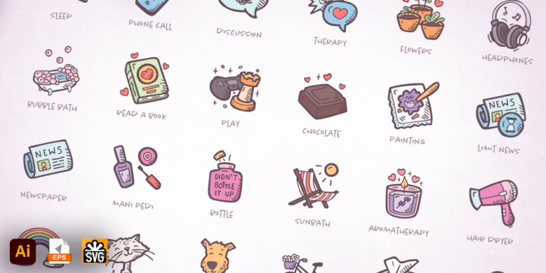 2600+ Hand Drawn Vector Icons Pack, AI, EPS & SVG Files