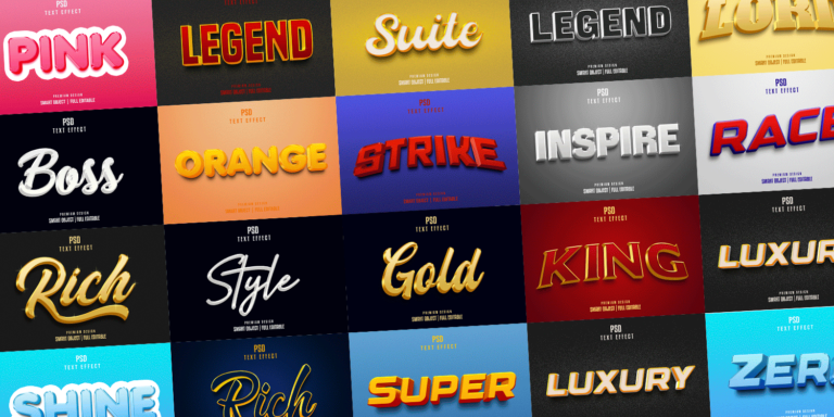 Bundle text effects featuring 100 different styles of text for Adobe ...